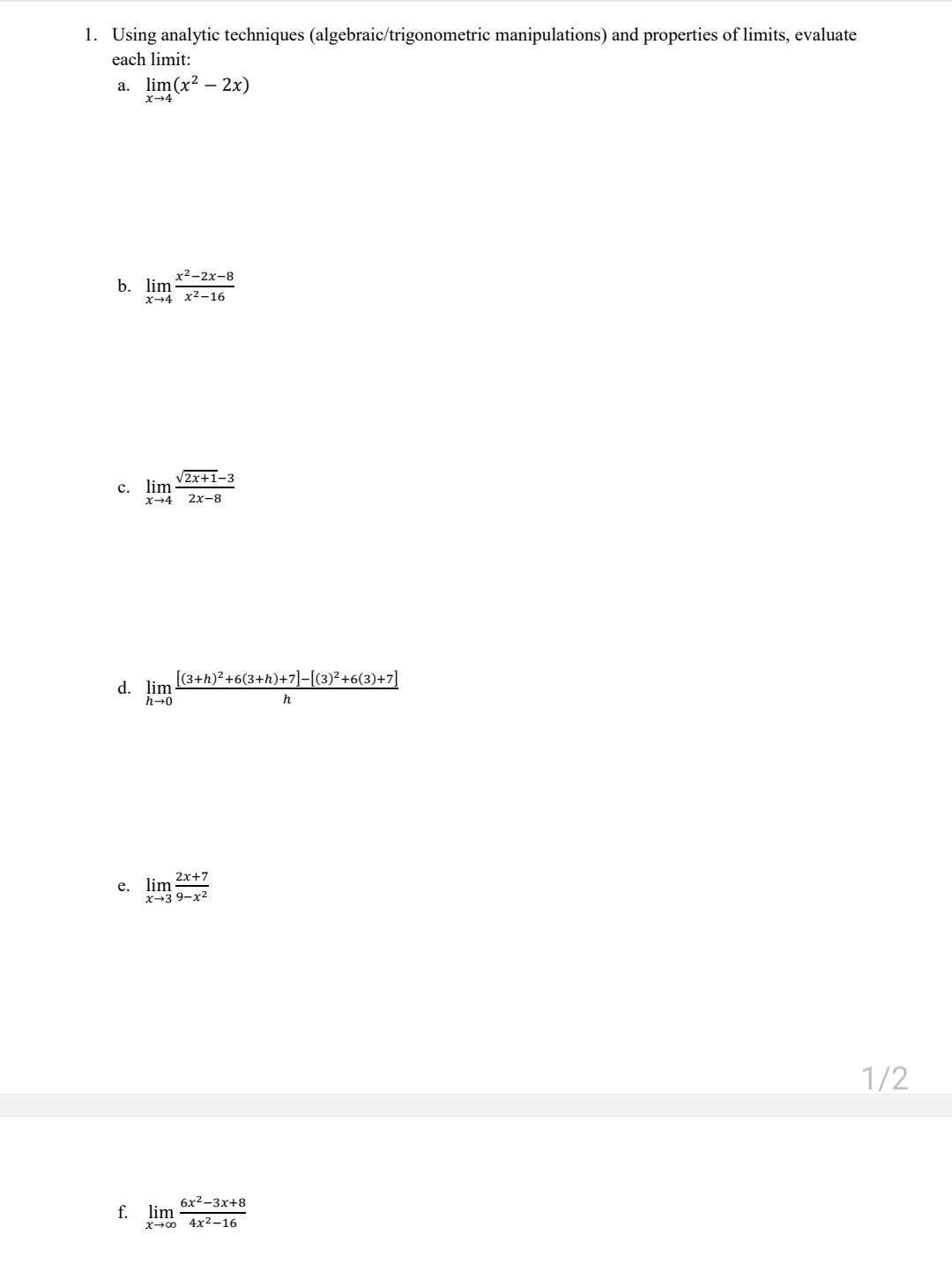 Solved 1. Using analytic techniques (algebraic/trigonometric | Chegg.com