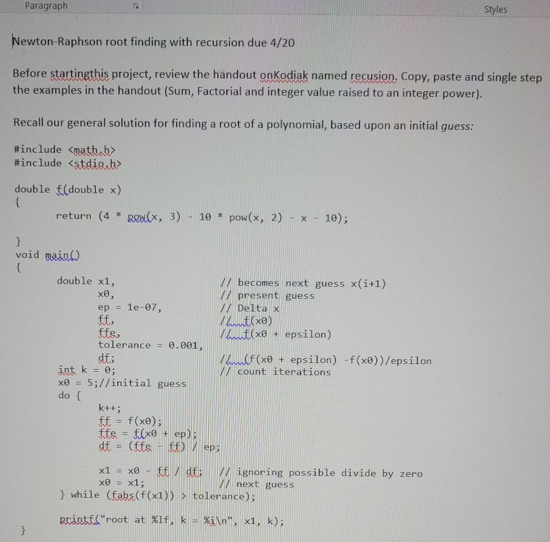 Solved Paragraph Styles Newton-Raphson root finding with | Chegg.com