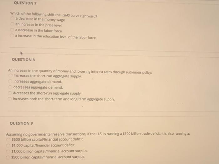 Solved QUESTION 7 Which of the following shift the LRAS | Chegg.com