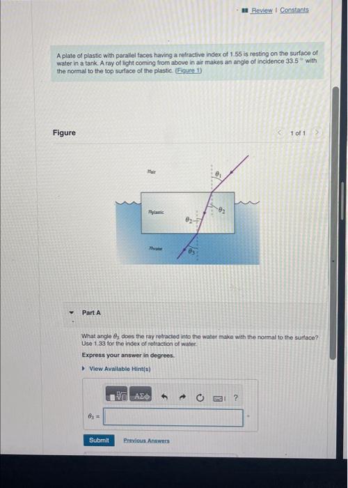 Solved A plate of plastic with parallel faces having a | Chegg.com