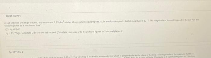 Solved QUESTION 1 A coll with 825 windings or tutts, and an | Chegg.com