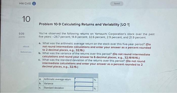 Solved HW Ch10 i 10 9.09 points eBook References Problem | Chegg.com