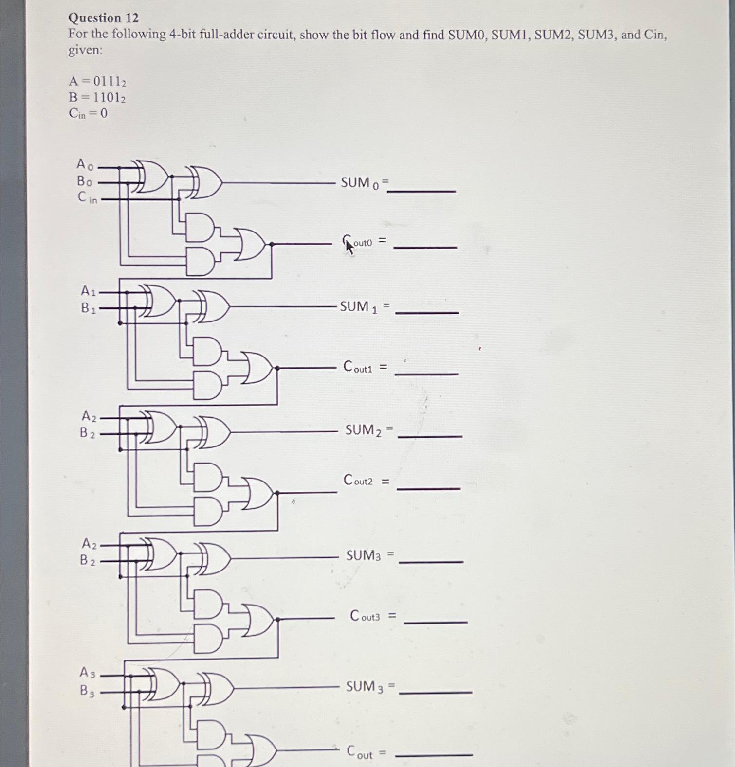 Solved Question 12For the following 4-bit full-adder | Chegg.com