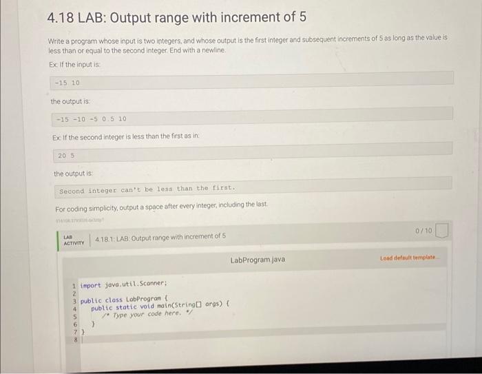 Solved 418 Lab Output Range With Increment Of 5 Write A 