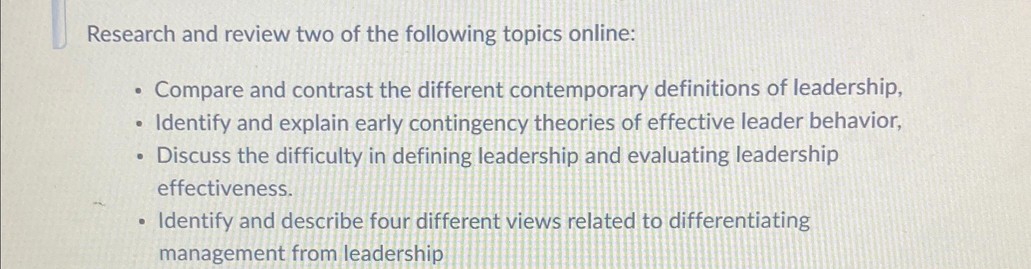 Solved Research and review two of the following topics | Chegg.com