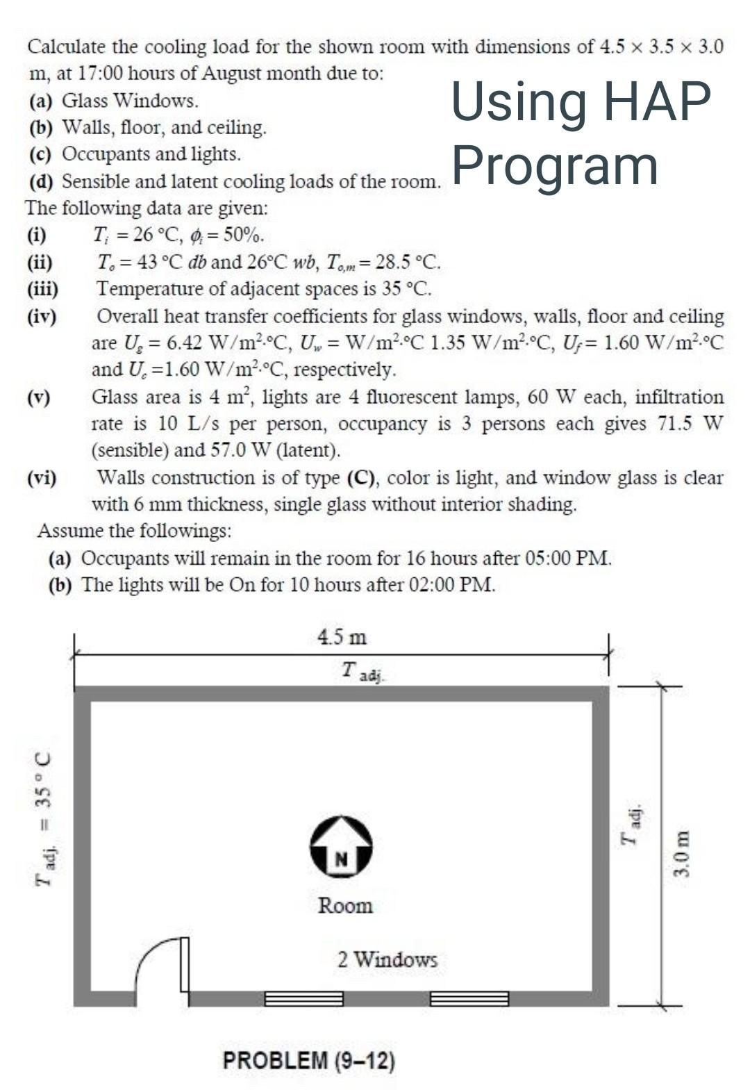 Solved Using HAP Program Calculate the cooling load for the | Chegg.com