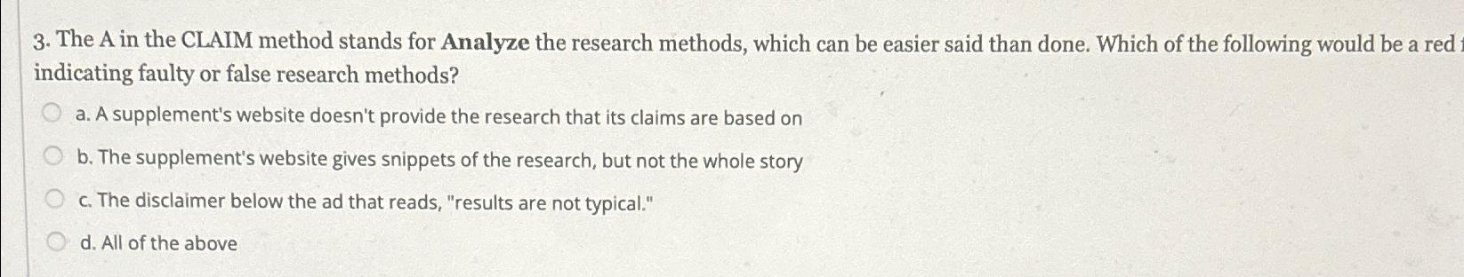 Solved The A in the CLAIM method stands for Analyze the | Chegg.com
