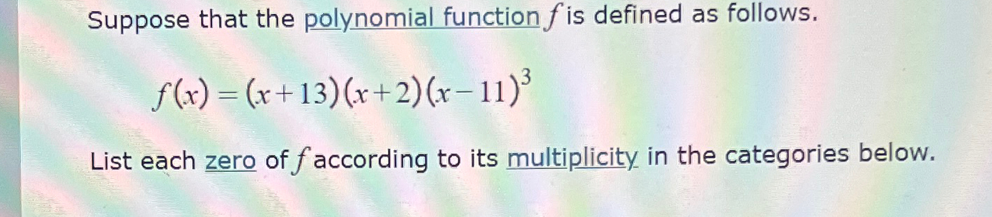 Solved Suppose that the polynomial function f ﻿is defined as | Chegg.com