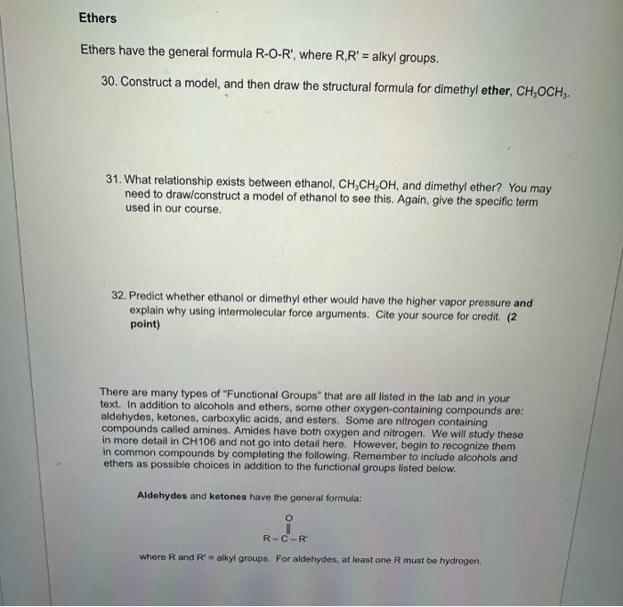 Solved Ethers have the general formula R-O-R', where R,R′= | Chegg.com