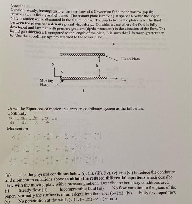 Solved Question 1: Consider steady, incompressible, laminar | Chegg.com