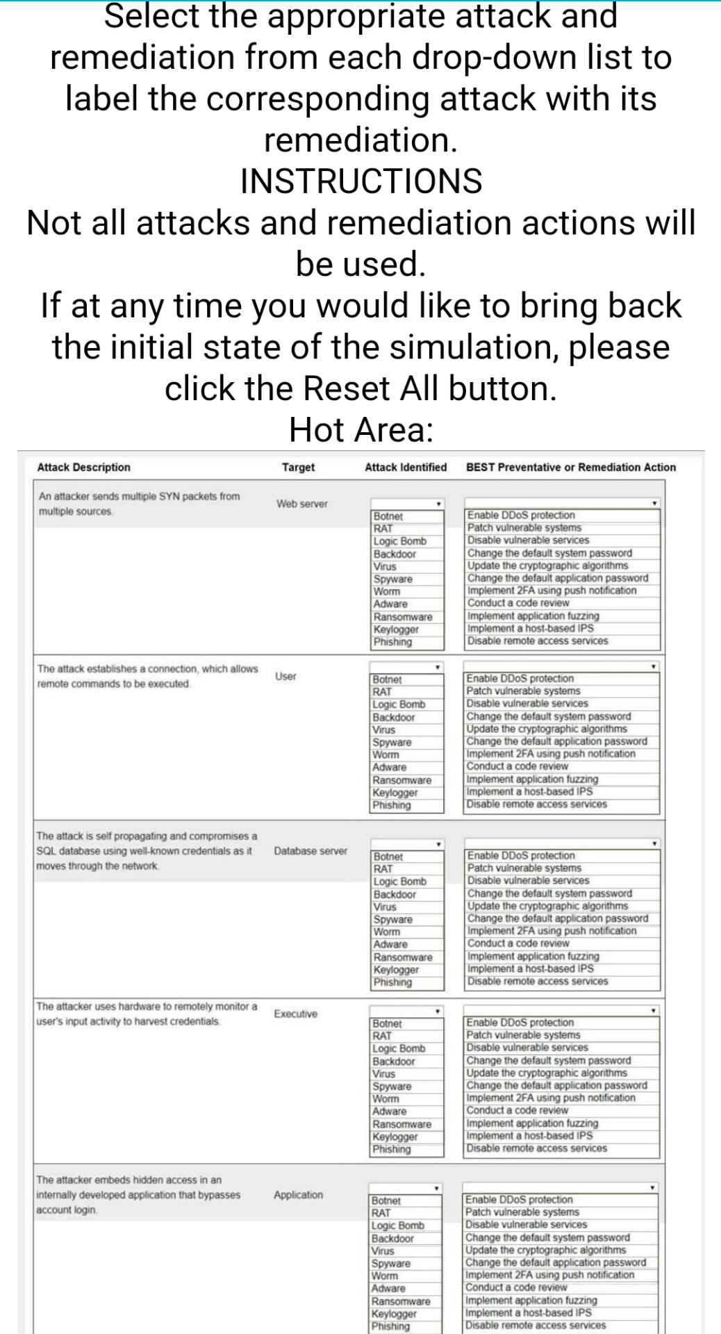 Solved Select the appropriate attack and remediation from | Chegg.com