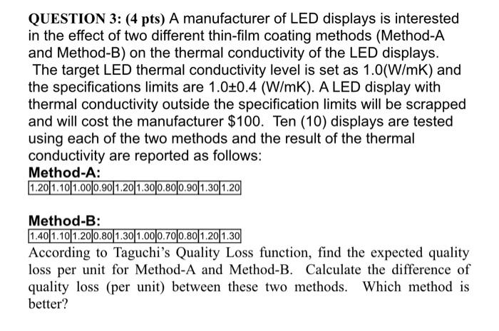 Solved QUESTION 3: (4 pts) A manufacturer of LED displays is | Chegg.com