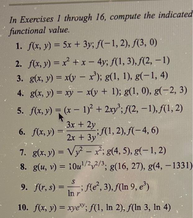Solved f(x;y)=xyexy;f(1,ln2),f(ln3,ln4)In Exercises 1 | Chegg.com