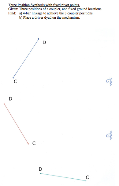 Solved Three Position Synthesis with fixed pivot | Chegg.com