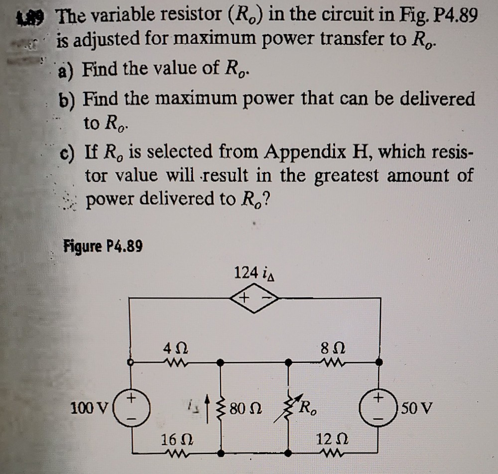 Solved 199 The variable resistor (R.) in the circuit in Fig. | Chegg.com