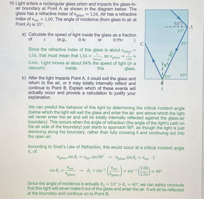 Light enters a rectangular glass prism and impacts | Chegg.com