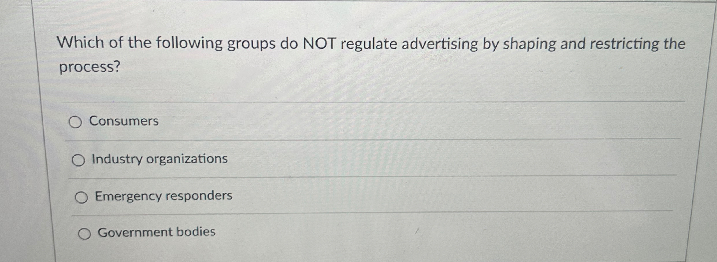 Solved Which of the following groups do NOT regulate | Chegg.com