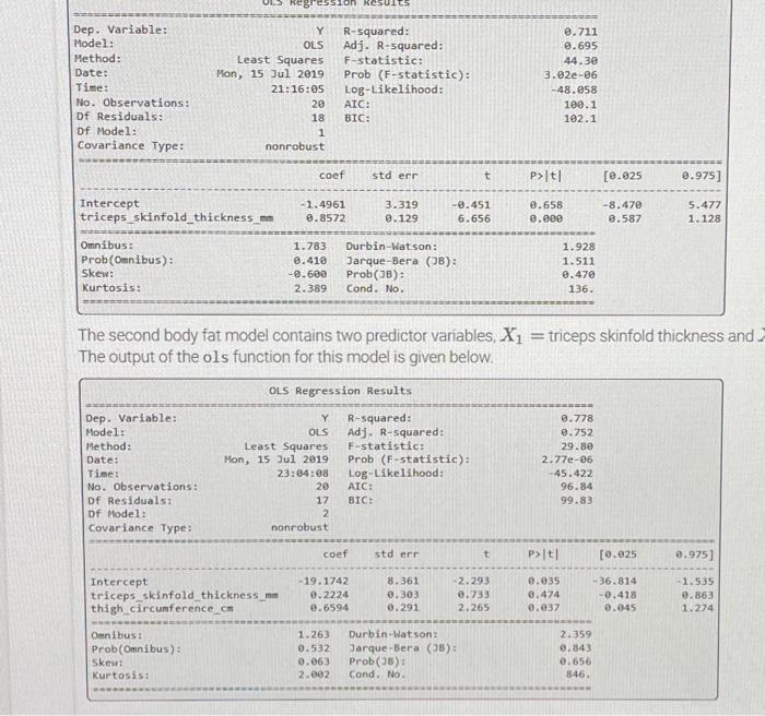 Solved The second body fat model contains two predictor | Chegg.com