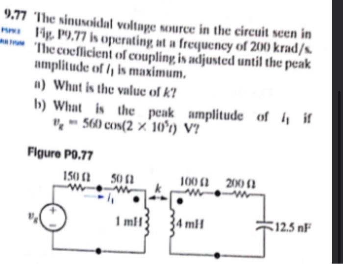 Solved The sinusoidal voltage surce in the circuit seen in | Chegg.com