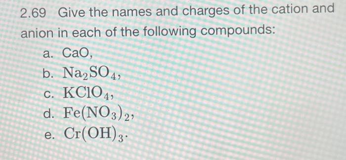 Solved 2.69 Give the names and charges of the cation and | Chegg.com