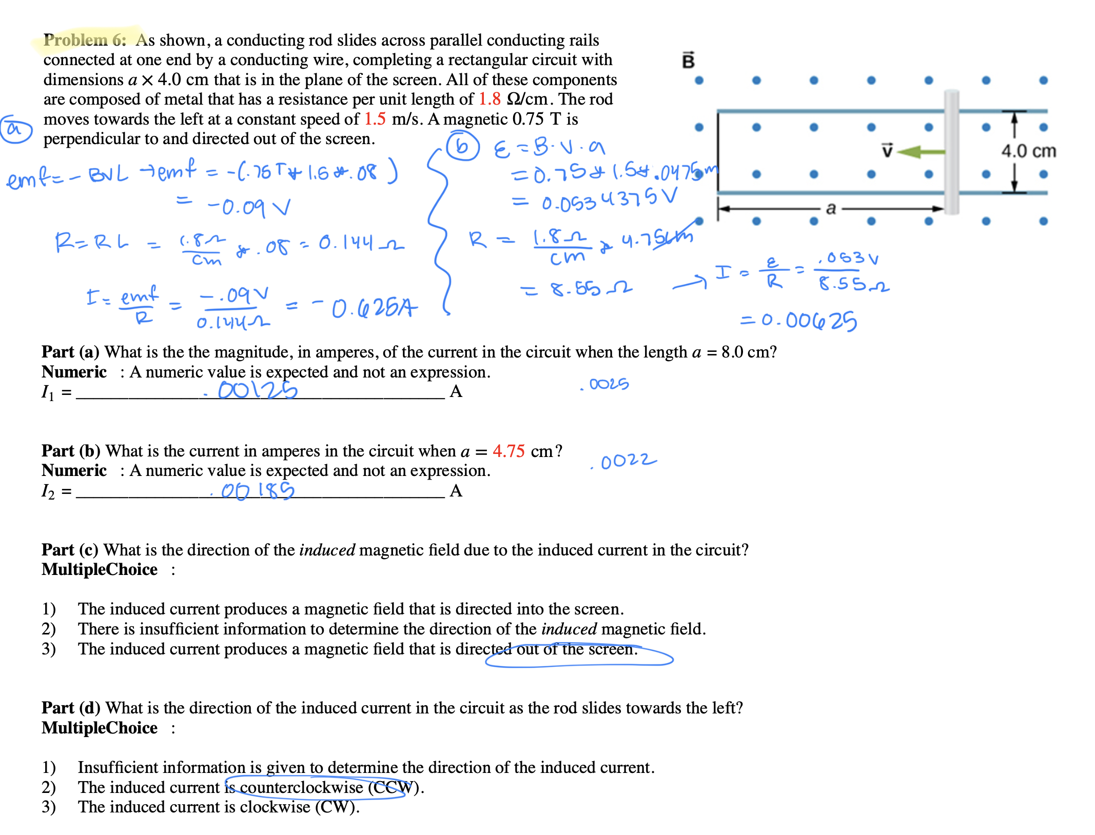 Solved Problem 6: As ﻿shown, a conducting rod slides across | Chegg.com