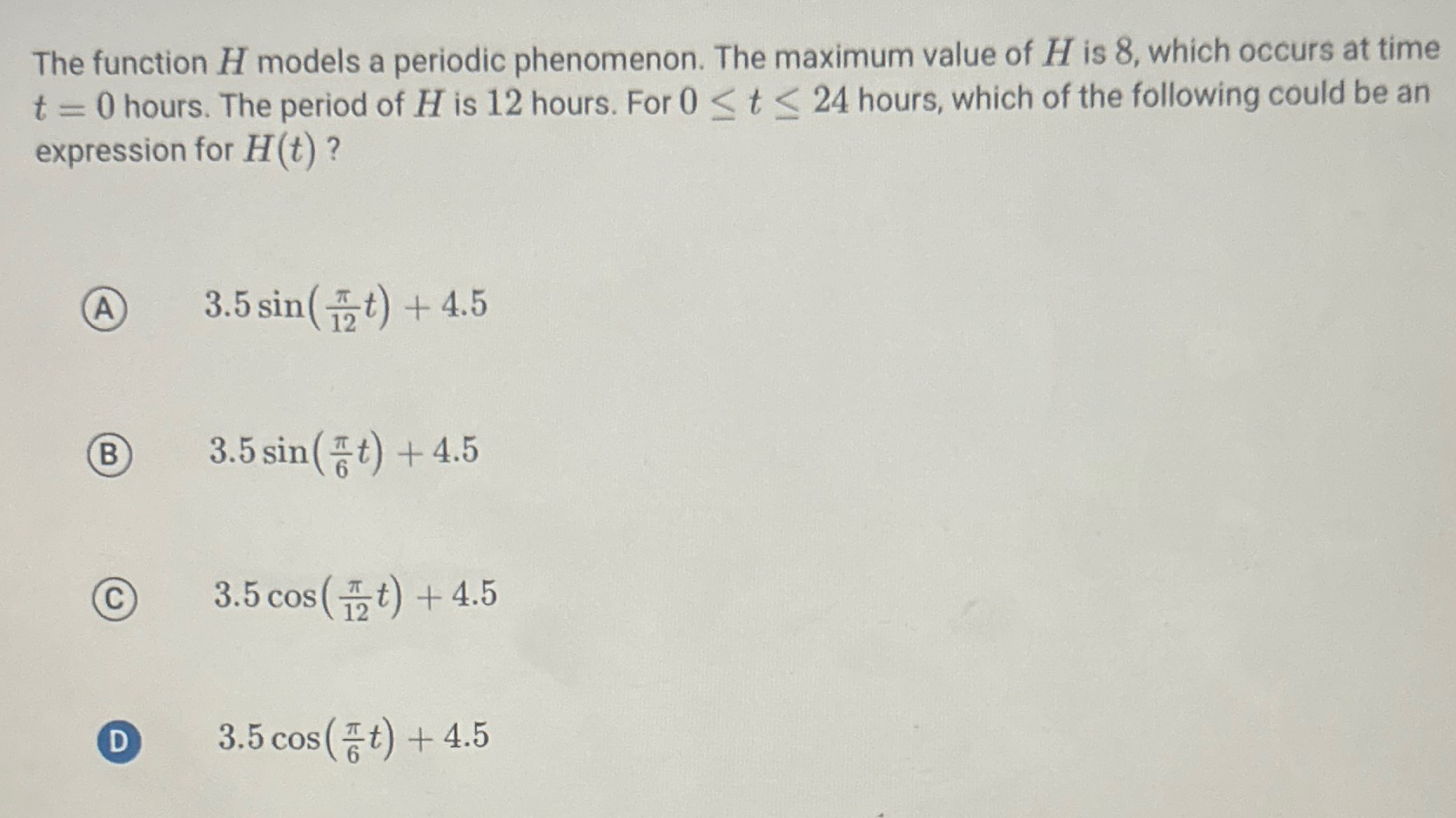Solved The function H ﻿models a periodic phenomenon. The | Chegg.com
