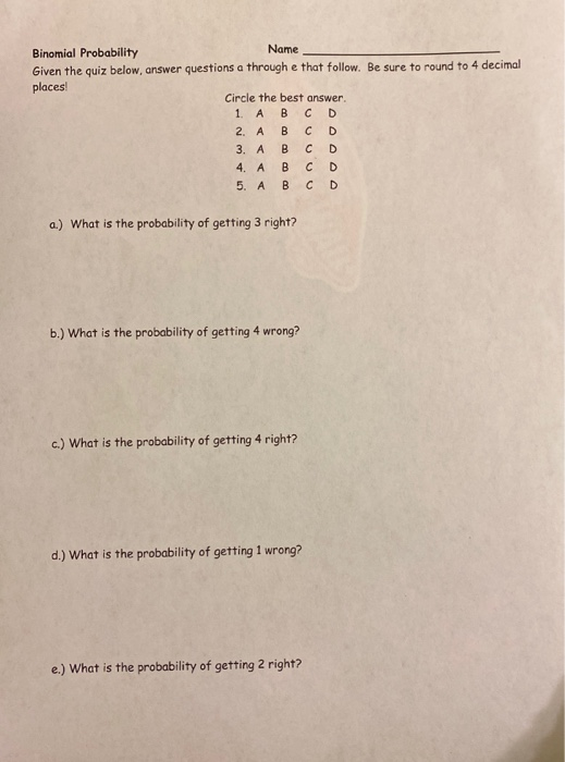 Solved Probability Worksheet Name Circle all answers and | Chegg.com