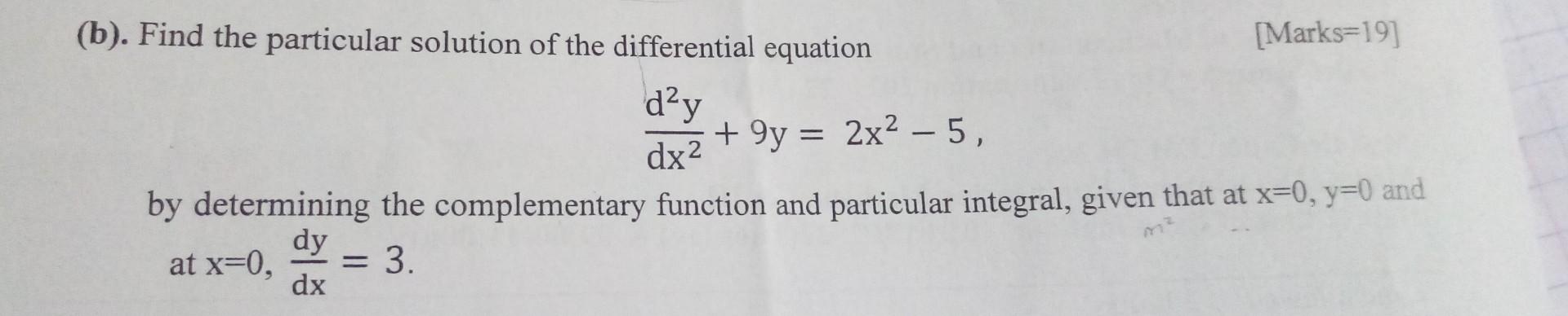 Solved (b). Find the particular solution of the differential | Chegg.com