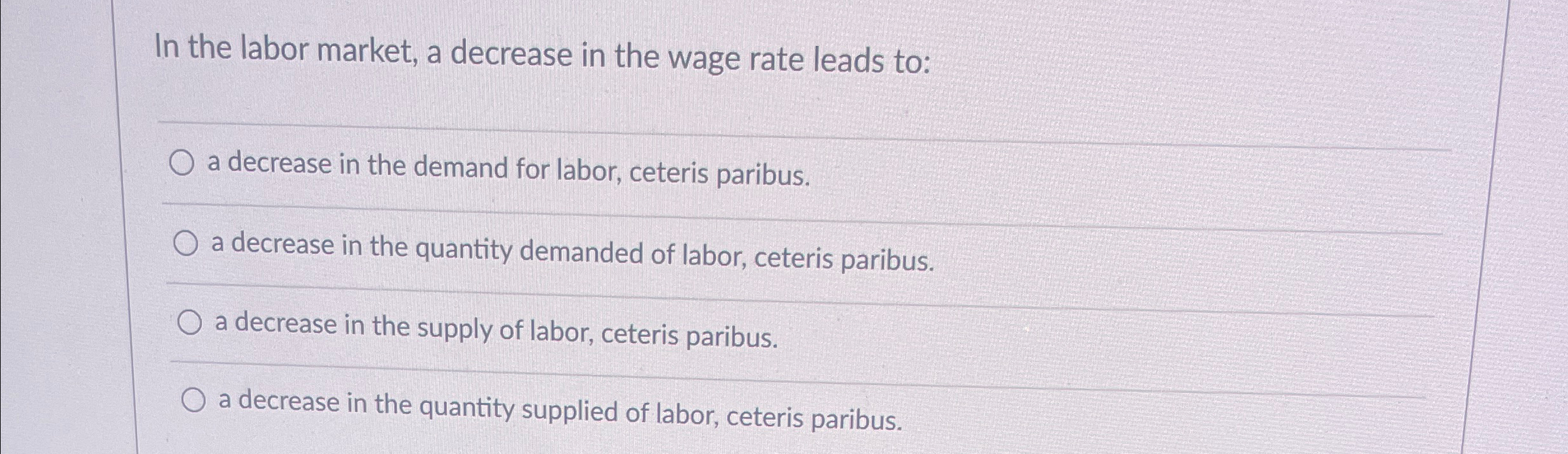 Solved In the labor market, a decrease in the wage rate | Chegg.com