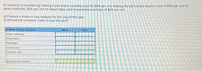Solved A company is considering making a part that it | Chegg.com