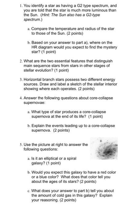 1. You identify a star as having a G2 type spectrum, | Chegg.com