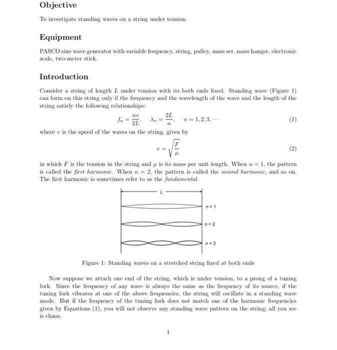 Solved Objective To investigate standing waves on a string | Chegg.com