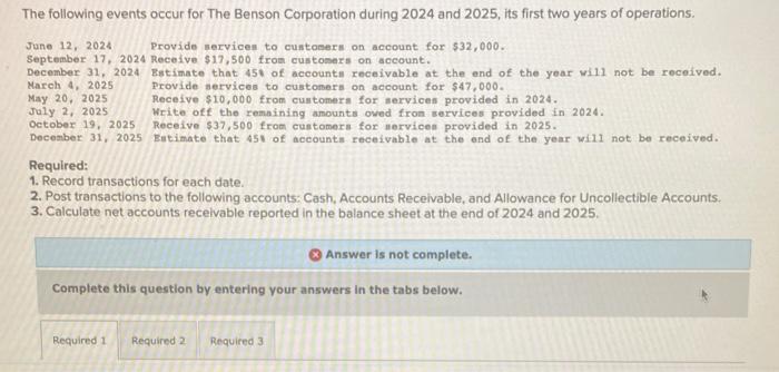 Solved The following events occur for The Benson Corporation | Chegg.com