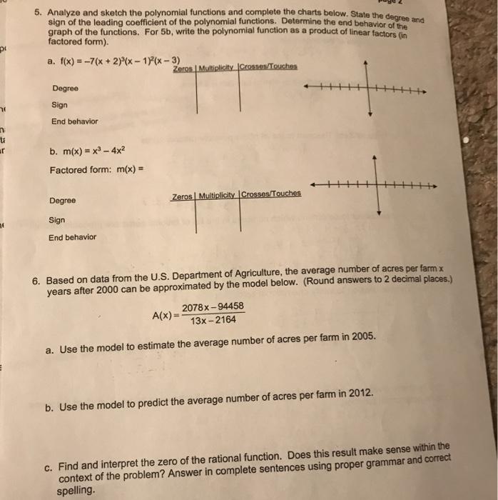 Solved pi 5. Analyze and sketch the polynomial functions and | Chegg.com