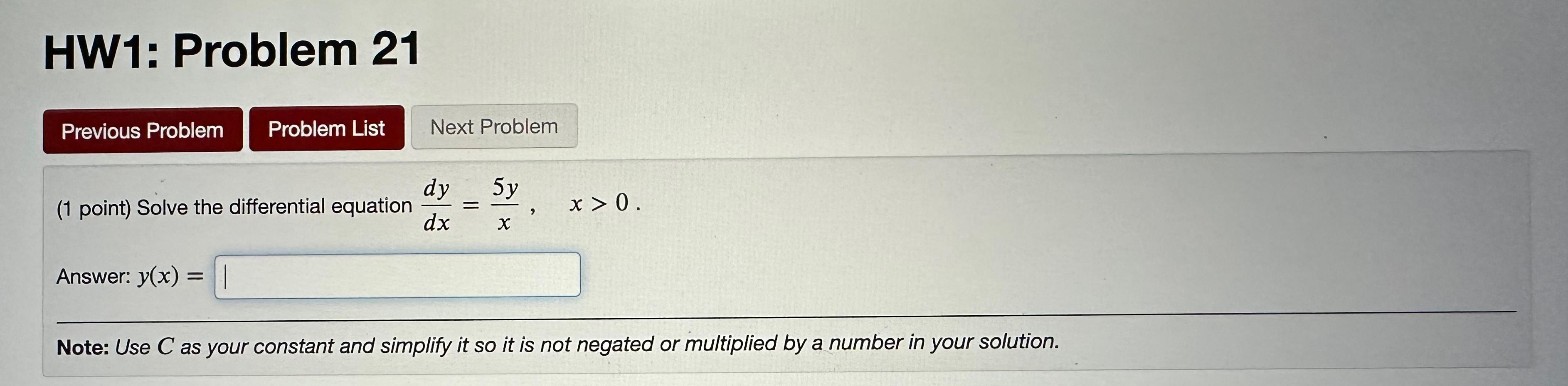 Solved HW1: Problem 21(1 ﻿point) ﻿Solve the differential | Chegg.com