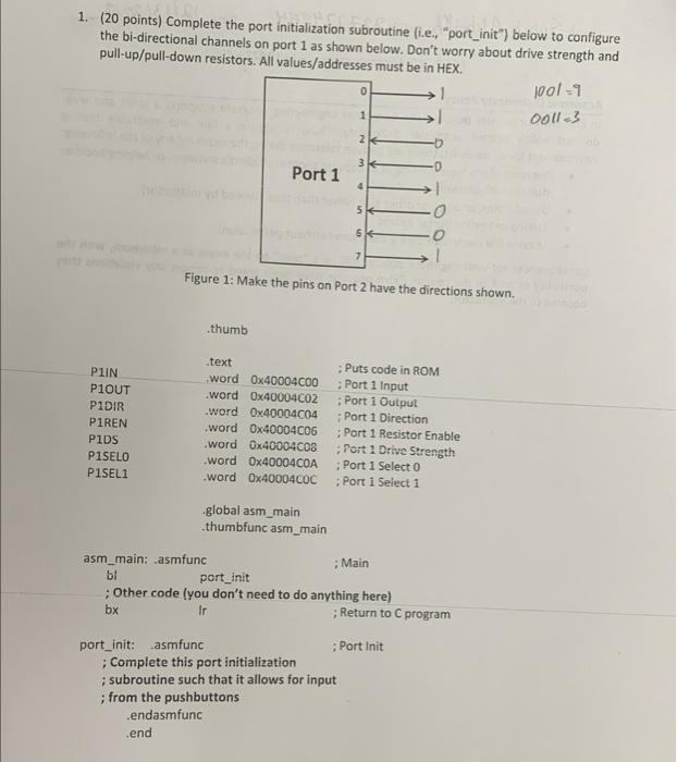 Solved 1. (20 points) Complete the port initialization | Chegg.com