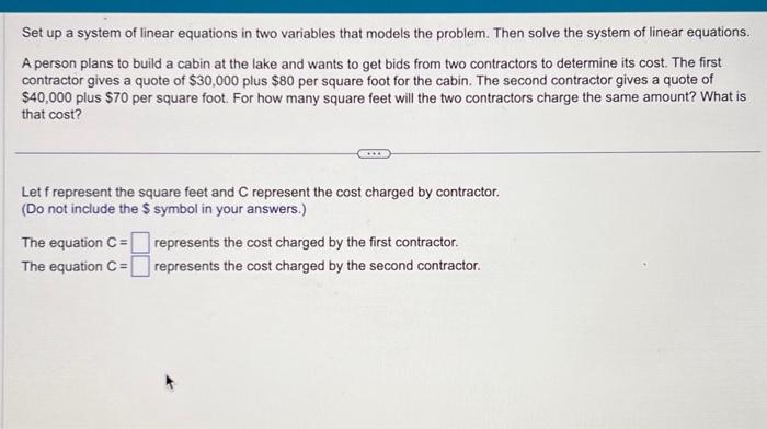 Solved Set up a system of linear equations in two variables | Chegg.com
