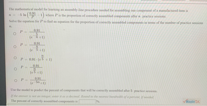 Solved The Mathematical Model For Learning An Assembly Line