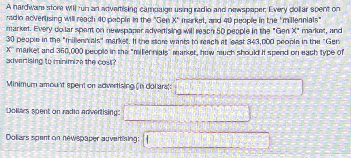 Solved A hardware store will run an advertising campaign | Chegg.com