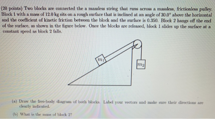 Solved (20 points) Two blocks are connected the a massless | Chegg.com