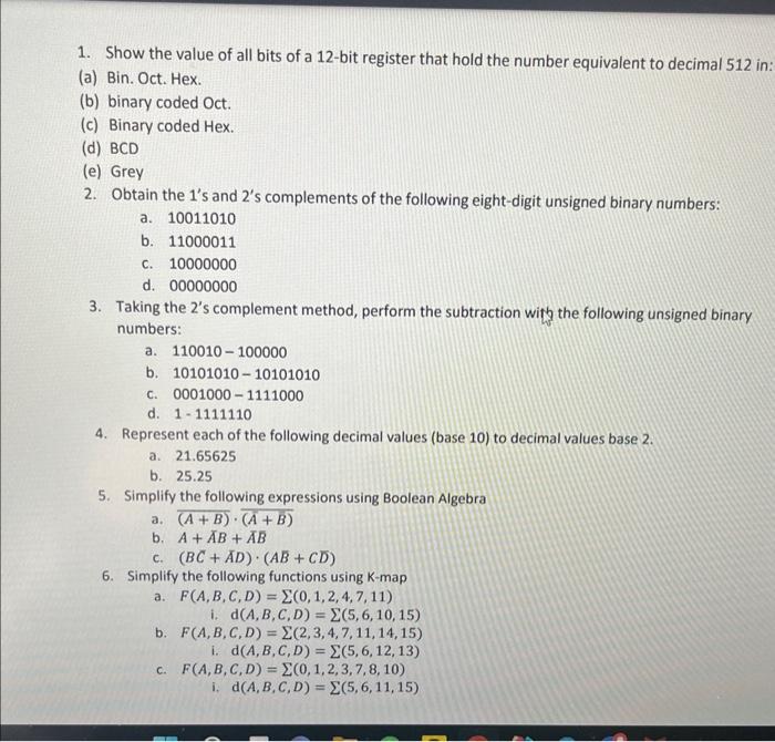 Solved 1. Show the value of all bits of a 12 -bit register | Chegg.com