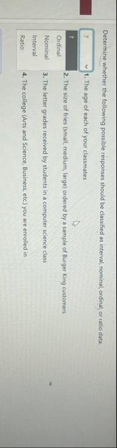 Solved Determine whether the following possible responses | Chegg.com