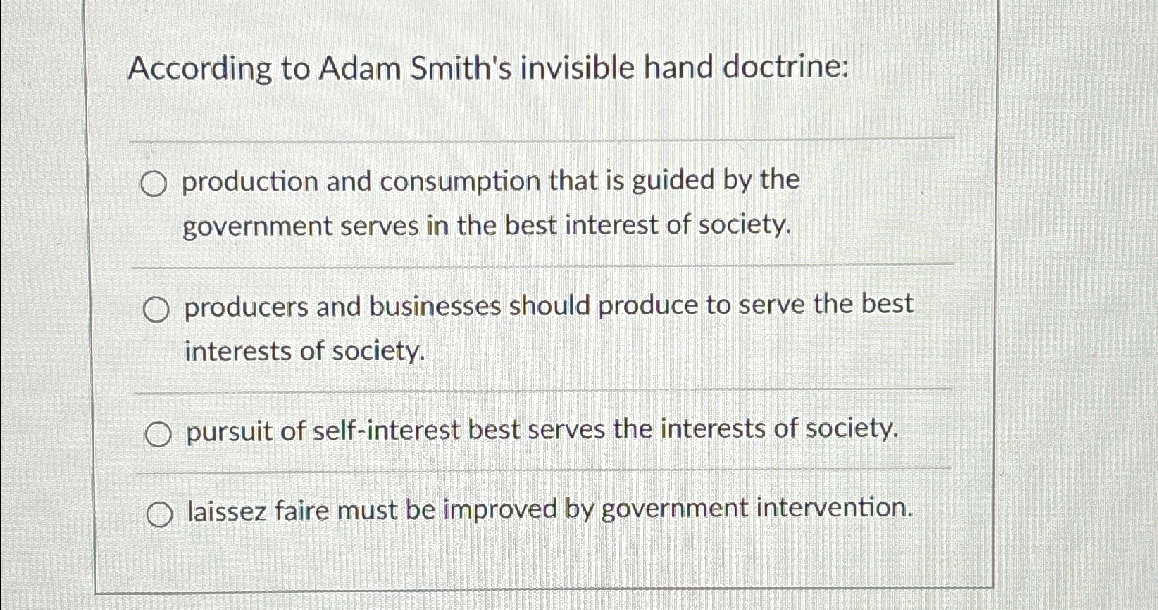 Solved According to Adam Smith's invisible hand | Chegg.com