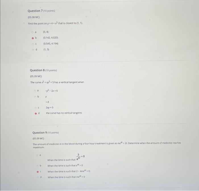 Solved Question 7 (10 points) (05.08 MC) Find the point on | Chegg.com