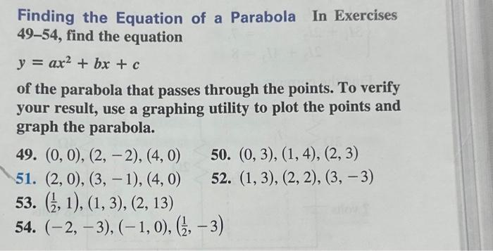 Solved Finding the Equation of a Parabola In Exercises | Chegg.com