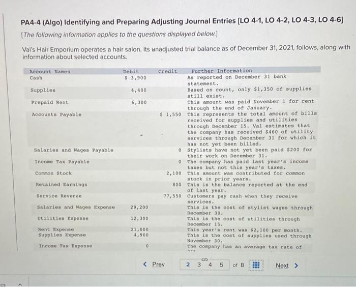 Solved PA4-4 (Algo) Identifying and Preparing Adjusting | Chegg.com