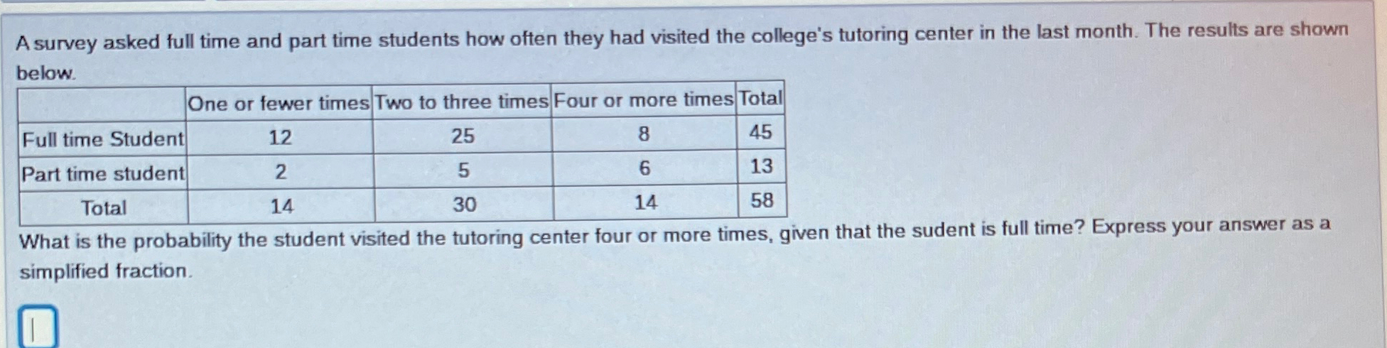 Solved A survey asked full time and part time students how | Chegg.com