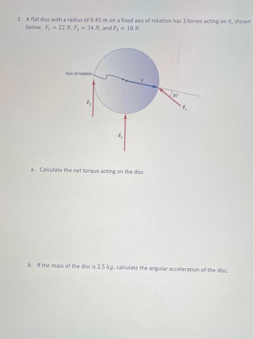 Solved 3. A flat disc with a radius of 0.45 m on a fixed | Chegg.com