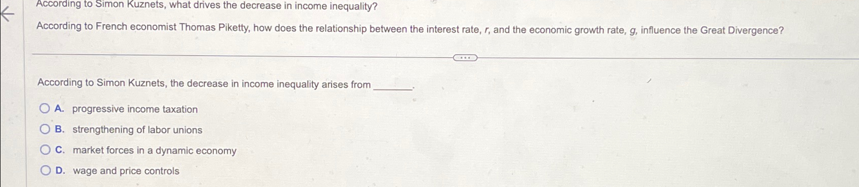 Solved According to Simon Kuznets, what drives the decrease | Chegg.com