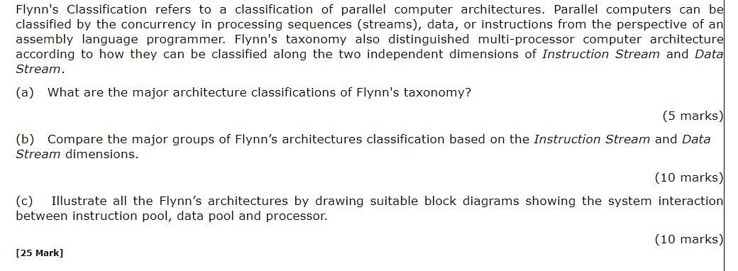 Solved Flynn's Classification refers to a classification of | Chegg.com